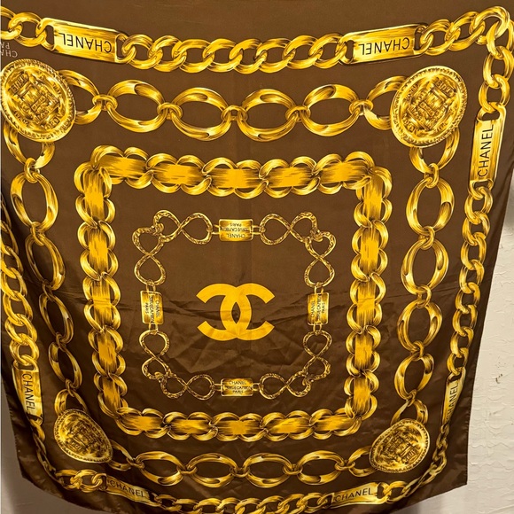 CHANEL | Accessories | Chanel Brown And Gold Chain Scarf | Poshmark